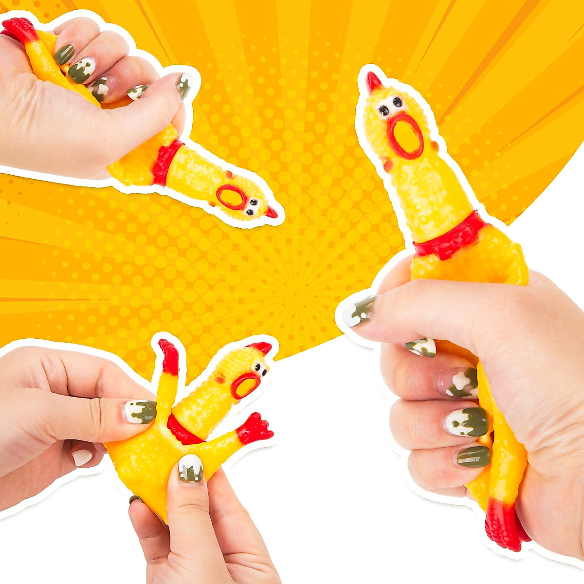 LovesTown 16PCS Rubber Chickens, Screaming Chicken Toys, Chicken Squeaky Toy Squeeze for Kids Party Favors Prank Toys Dog Toys