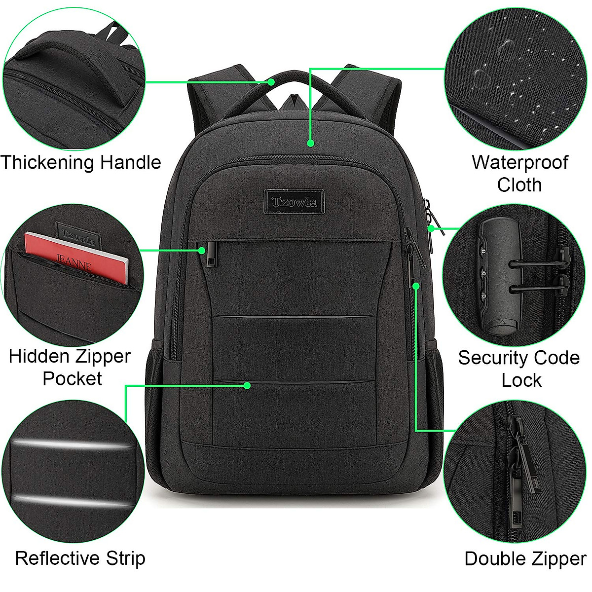 Tzowla Travel Laptop Backpack,Durable Water Resistant Anti-Theft 50L Extra Large 17.3 Inch with USB Charging Port and Lock Fit Computer Business Bookbag for Women Men Gift-Black