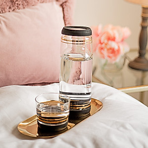 Agayah Water Carafe with Glass Cup for Nightstand and Gold Tray, Bedside Water Carafe and Glass Set. Water Carafe 32 OZ, glass cup 7 OZ (UK based)