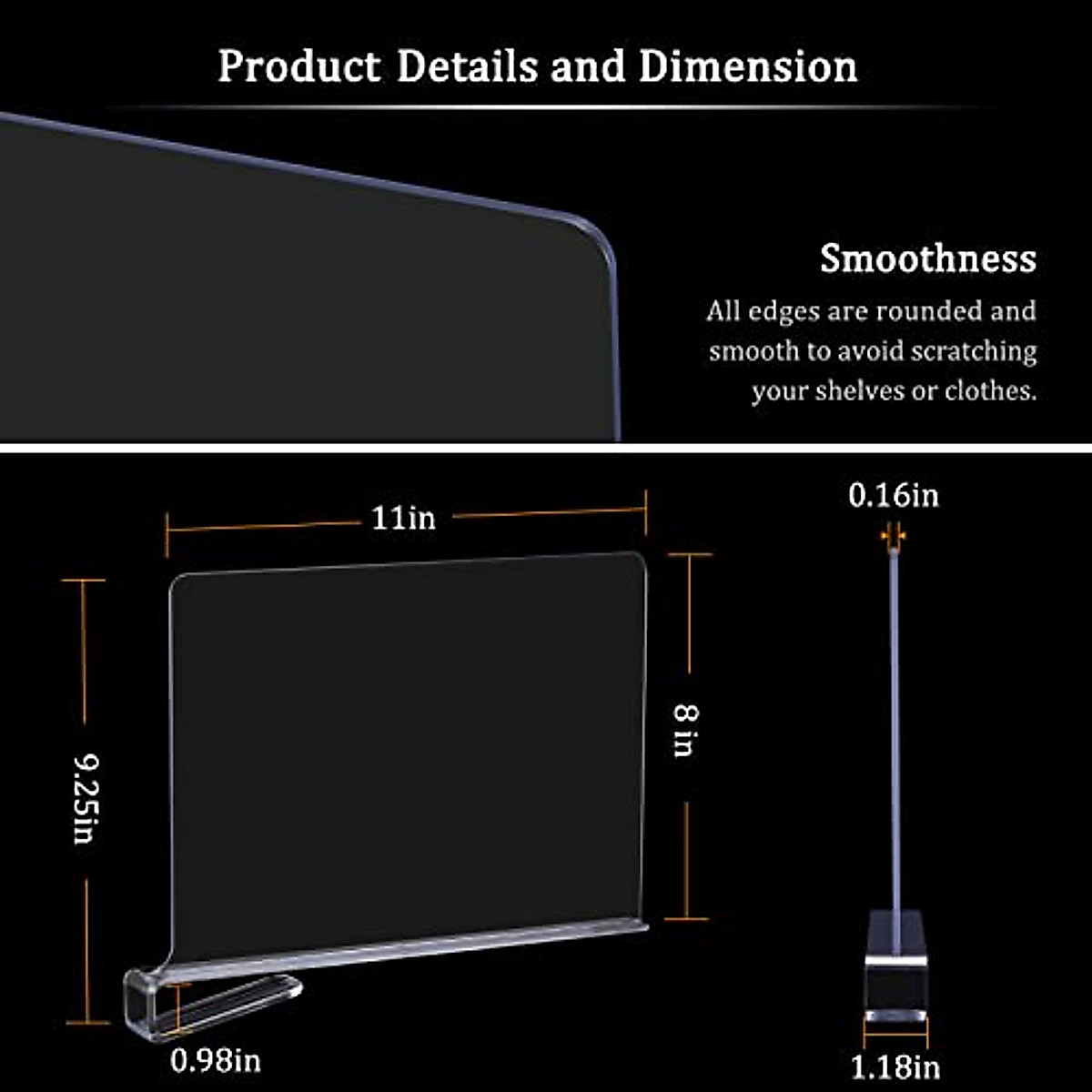 Kosiehouse Shelf Divider for Wood Closet, Sturdy Organizer Separator for Storage in Bedroom, Kitchen, Bathroom and Office Shelves, Easy Installation, Set of 8 (Acrylic)