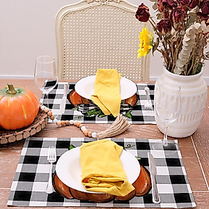 GEEORY Fall Placemats, 12x18 Inch Set of 4 Buffalo Plaid Check Pumpkins Table Decoration for Kitchen Dining, Indoor & Outdoor Dinner Party (Orange Pumpkin) GP085-18