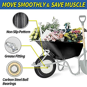 GICOOL 14.5-Inch Wheelbarrow Tire, 3.50-8" Flat-free Solid Tire and Wheel with 5/8" Axle Bore Hole, 3" -6" Centered Hub for Wheelbarrow Gorilla Cart Trolley Dolly Lawn Mover Go Kart Replacement