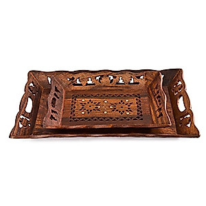 Rusticity® Wooden Designer Butler Serving Tray for Hot & Cold Drinks/Vintage Rustic Decorative Handmade Sheesham Food Platter for Dining Tableware & Kitchen Accessory (15 x 10 x 2 in)