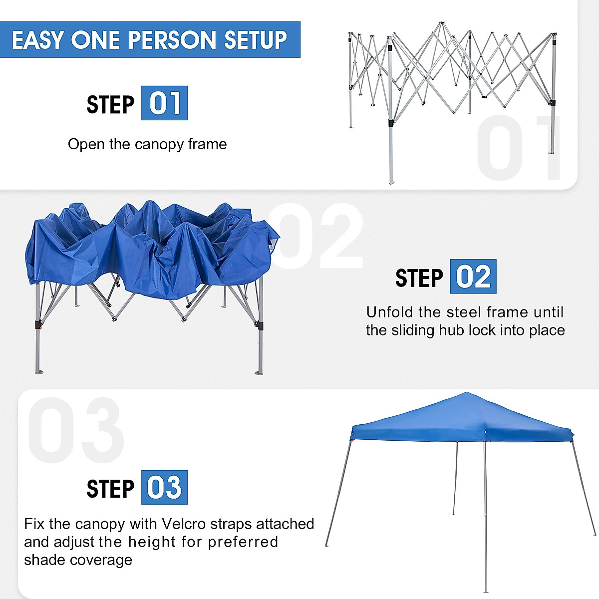 PHI VILLA 12'x12' Slant Leg UV Block Sun Shade Canopy with Hardware Kits, Shade for Patio Outdoor Garden Events, Blue