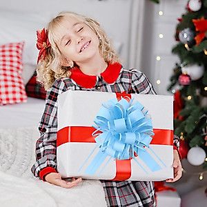 6 Pieces Large Pull Bows,6 inches Simple Style Gift Bow for Christmas Party Birthday Gift Wedding Ribbon Bows for Wrapping Boxes or Flower Decorations, Valentine's Day Gift Decorations (Light Blue)