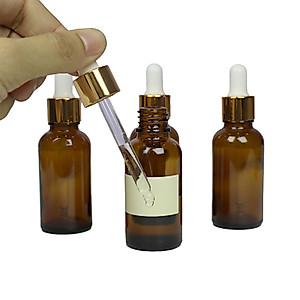 4-piece set, 1-ounce dropper bottle with 2 funnels and label -30ml amber glass tincture bottle with dropper - leak proof essential oil bottle (Amber color,white)