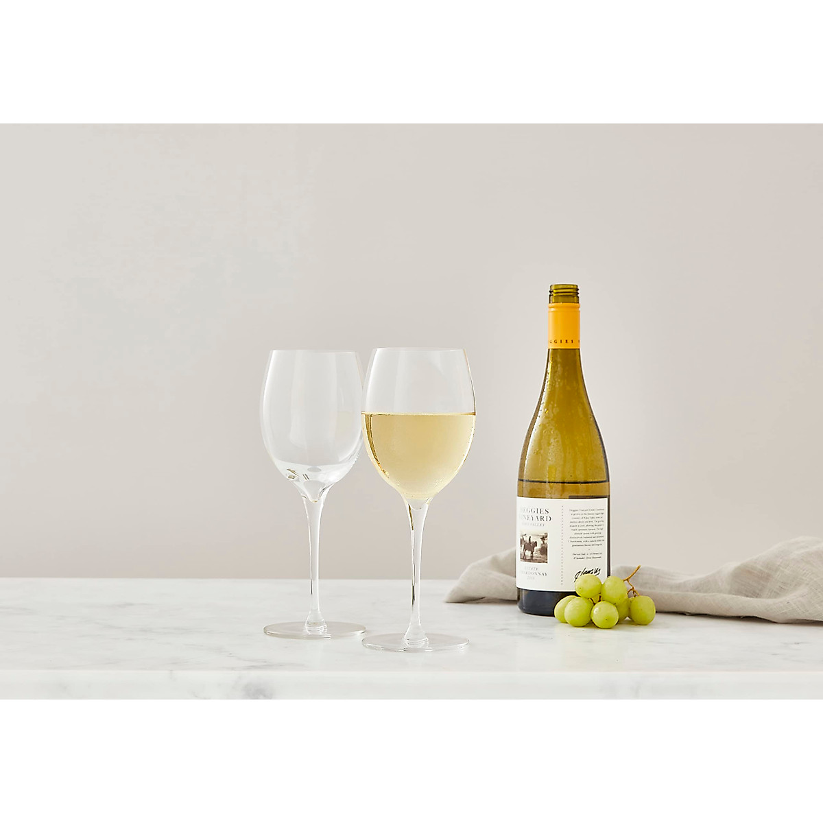nambe Vie Chardonnay Wine Glasses | Long Stem White Wine Glasses for Viognier and Chardonnay | Set of 2 Clear Glasses | 18 Ounces Each | Designed by Neil Cohen