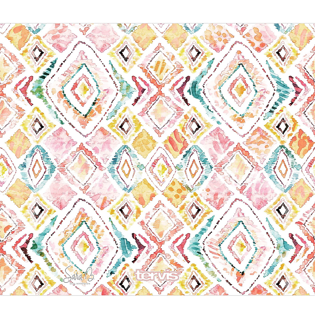 Tervis Sara Berrenson Painted Sand Ikat Pattern Triple Walled Insulated Tumbler Travel Cup Keeps Drinks Cold, 24oz Wide Mouth Bottle, Stainless Steel