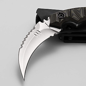 KIASLORE Karambit Knife Outdoor Survival claw Tactical teeth Knife D2 Steel Double Edged Fixed Blade Camping Survival Knife & Hunting Knives with Snake pattern Handle & Knife Sheath (White / w Snake pattern Handle)