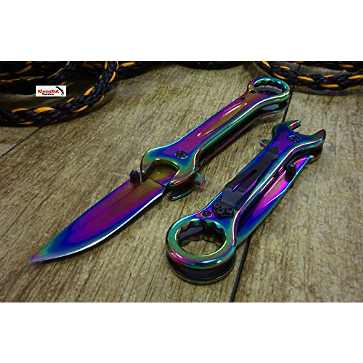 NEW 7.5" Rainbow Wrench Tactical SPRING ASSISTED Open FOLDING POCKET KNIFE Multi-Tool 4 Colors Gold Rainbow Blue Gray Stainless Steel Blade