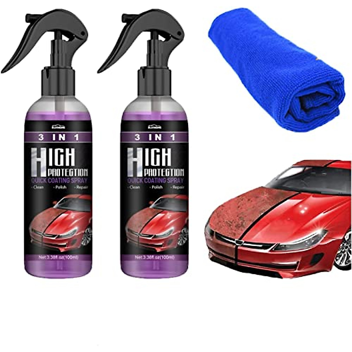 2Pack 3 in 1 High Protection Car Coating Cleaning Spray,Quick Coat Car Wax Polish Spray (100ML)