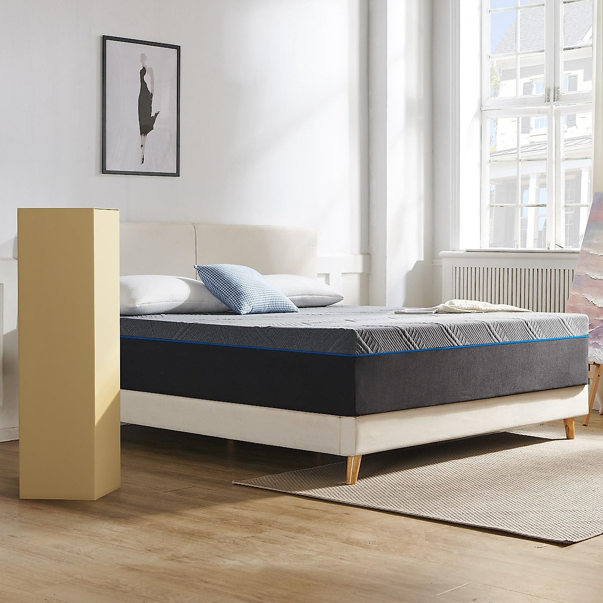 Natulliy Queen Mattress 10 Inch Gel Memory Foam Mattress in a Box, Firm Support, Removable Cover, Fits Various Bed Frames,Non-Fiberglass Queen Size Mattress Grey