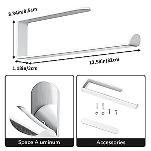 Paper Towel Holder - Self-Adhesive or Drilling, Wall-Mounted Paper Towel Rack White, Kitchen Towel Rack Under Cabinet, Suitable for Pantry, Kitchen, Bathroom