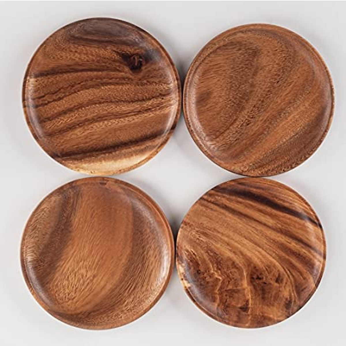 Gourmet Acacia Wood Charger Plates: Decorative Appetizer Serving Trays Set of 4 for Dinner | Hand-crafted Solid Piece of Acacia Wood Plates | Perfect for Summer Outdoor Table Setting (10" x 10")