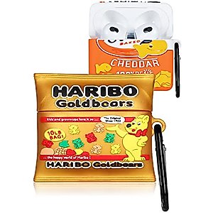 2 Pack Gkv for Airpods 3 Case for Airpod 3 (2021) Cover Unique Funny Fun Cute 3D Food Design Air Pods 3rd Generation Silicone Shell Cases for Girls Teen Boys Kids Gold Bear+Fish Biscuits