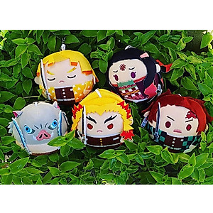 ZIFUNMUR Anime Plush Doll Toy Tanjirou Nezuko Stuffed Plushie Figures Keychain Decoration Kids Gifts Halloween Cosplay Props (Hashibira Inosuke, 10cm /3.94inch)