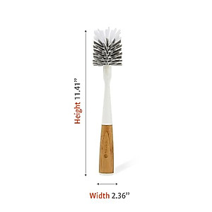 Full Circle Clean Reach Bottle Brush with Replaceable Bristle Brush Head, Bamboo Handle, White