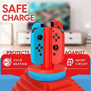 Talkworks Joy Con Charging Dock for Nintendo Switch - Docking Station Charges Up to 4 Joy-Con Controllers Simultaneously (Controllers Not Included) - Red - Nintendo Switch