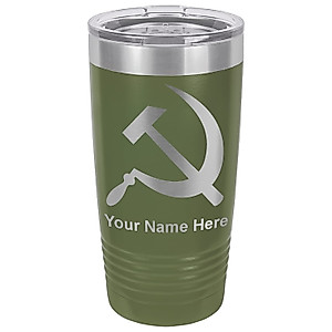 LaserGram 20oz Vacuum Insulated Tumbler Mug, Hammer and Sickle, Personalized Engraving Included (Camo Green)