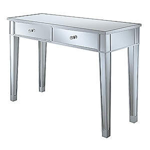 Convenience Concepts Gold Coast Mirrored Desk 42" - Console Table with 2 Drawers for Storage in Living Room, Office, Silver/Mirror