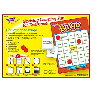 Trend Enterprises: Homophones Bingo Game, Exciting Way for Everyone to Learn, Play 8 Different Ways, Great for Classrooms and at Home, 2 to 36 Players, for Ages 8 and Up