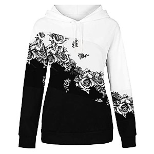 Aniywn Women's Tie Dye Color Block Long Sleeve Hoodies Floral Printed Pullover Drawstring Sweatshirt Tops for Fall Winter