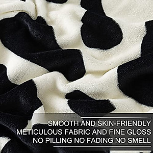 Fleece Cow Print Blanket - Premium Lightweight Anti-Static Bed Cow Throws Soft Cozy Warm Blankets Plush Gift Bedroom Decor 90" x 90"(Black Cow Queen)