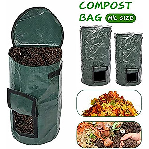 Compost Bins Outdoor, Garden Compost Bag, Reusable Garden Yard Waste Bag, Collapsible Leaf Lawn Bags, 34 Gallon (Black 1 Pack) (Green)