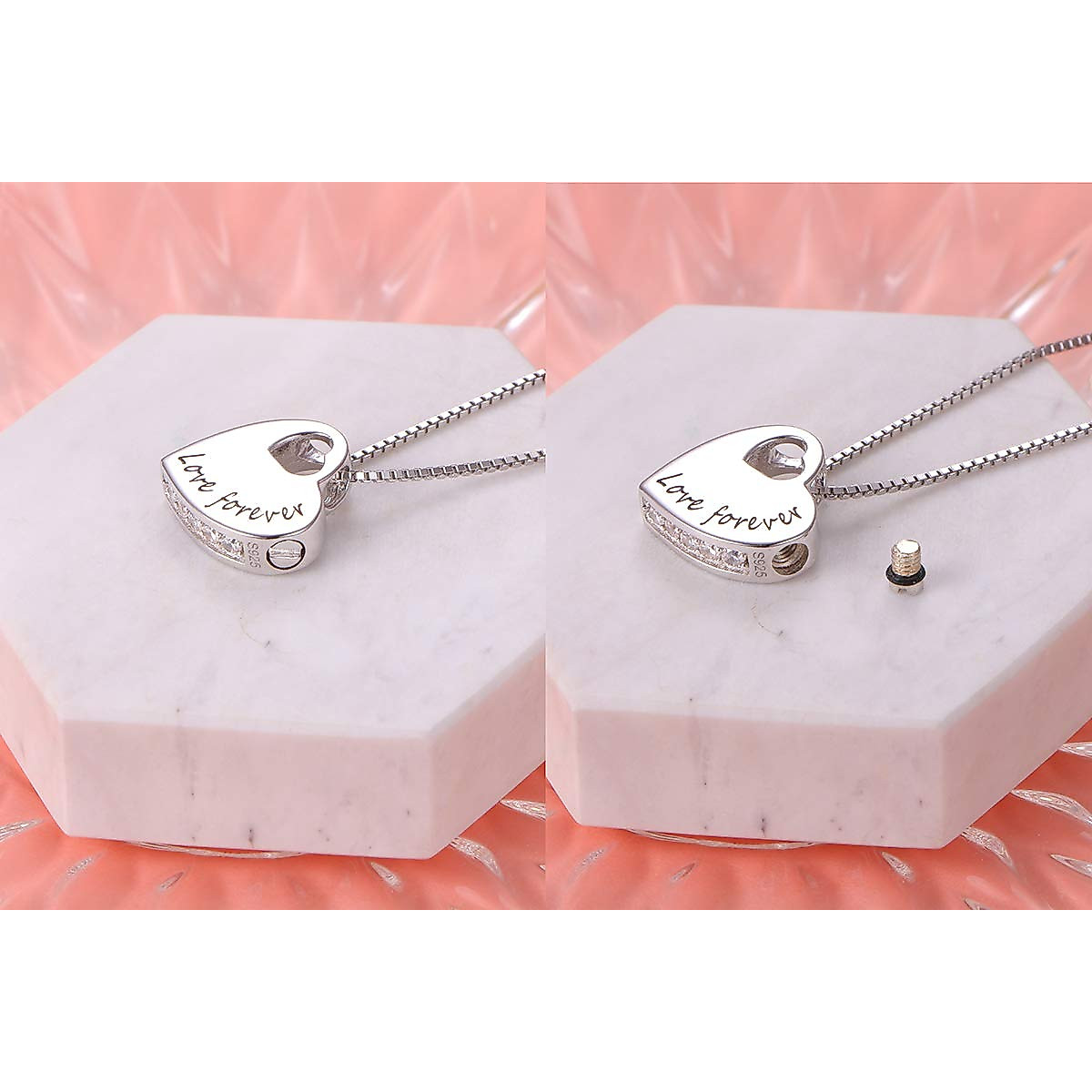 JZMSJF S925 Sterling Silver Urn Necklace for Ashes Heart Pendant Love Forever Cremation Keepsake Jewelry for Women