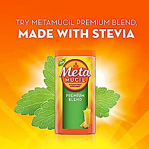 Metamucil Premium Blend, 4-in-1 Fiber Supplement for Digestive Health, Psyllium Husk Fiber Powder, Sugar-Free with Stevia, Plant-Based Fiber Supplement, Orange Flavored, 180 teaspoons