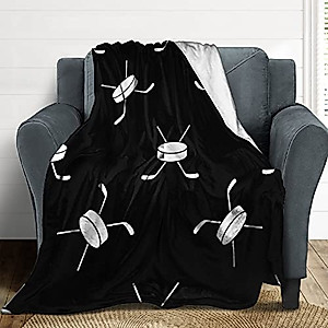 Flannel Blanket Black White Hockey Fleece Blanket Super Soft Throw Blanket for Couch Bed Sofa-Machine Washable 60"x80"
