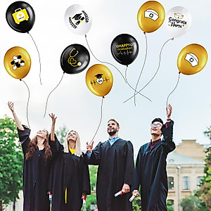 45 Pieces Nurse Balloons 12 Inch Nursing Congrats Graduation Celebration Balloons Decorations Latex Balloons for Nurse Doctor College High School Graduation Party Supplies (Black, Gold, White)