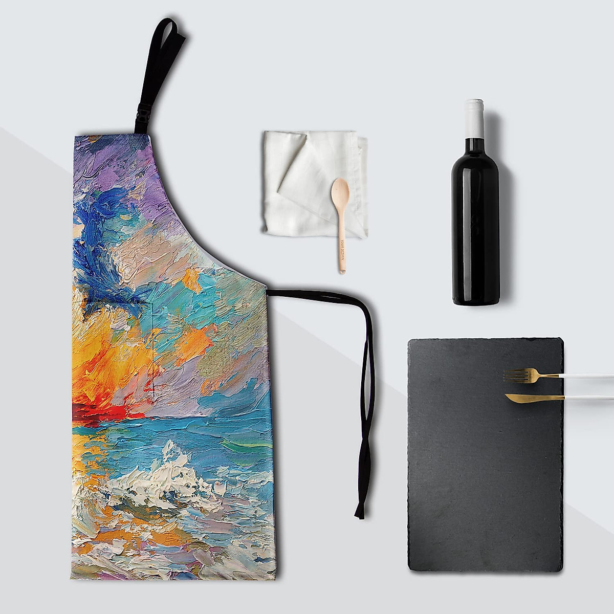 Giwawa Oil Paint Painting Apron - Adjustable Neck & Hidden Centre Pocket - Colorful Rainbow Art Summer Kitchen Apron Colored Artist Smock Chef Garden Baking Cooking Unisex Adult Bib