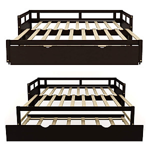 Harper & Bright Designs DayBed with A Trundle,Twin to King Bed with Trundle for Kids, No Box Spring Needed,Espresso