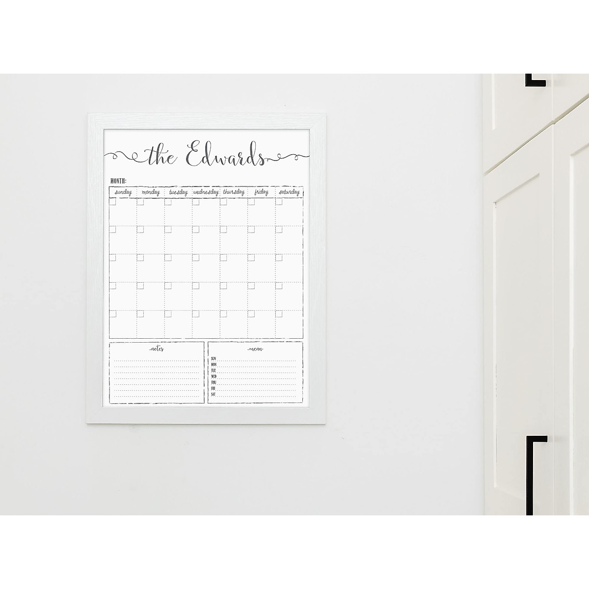 Customized Dry Erase Whiteboard Framed Calendar, Wet Erase or Dry Erase, 18x24 or 24x36 Wall Calendar, Monthly Calendar, Family Name Calendar