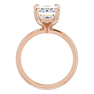 10K Solid Rose Gold Handmade Engagement Rings, 4 CT Emerald Cut Moissanite Diamond Solitaire Wedding/Bridal Rings for Women/Her, Minimalist Anniversary Ring Gifts (4.5)