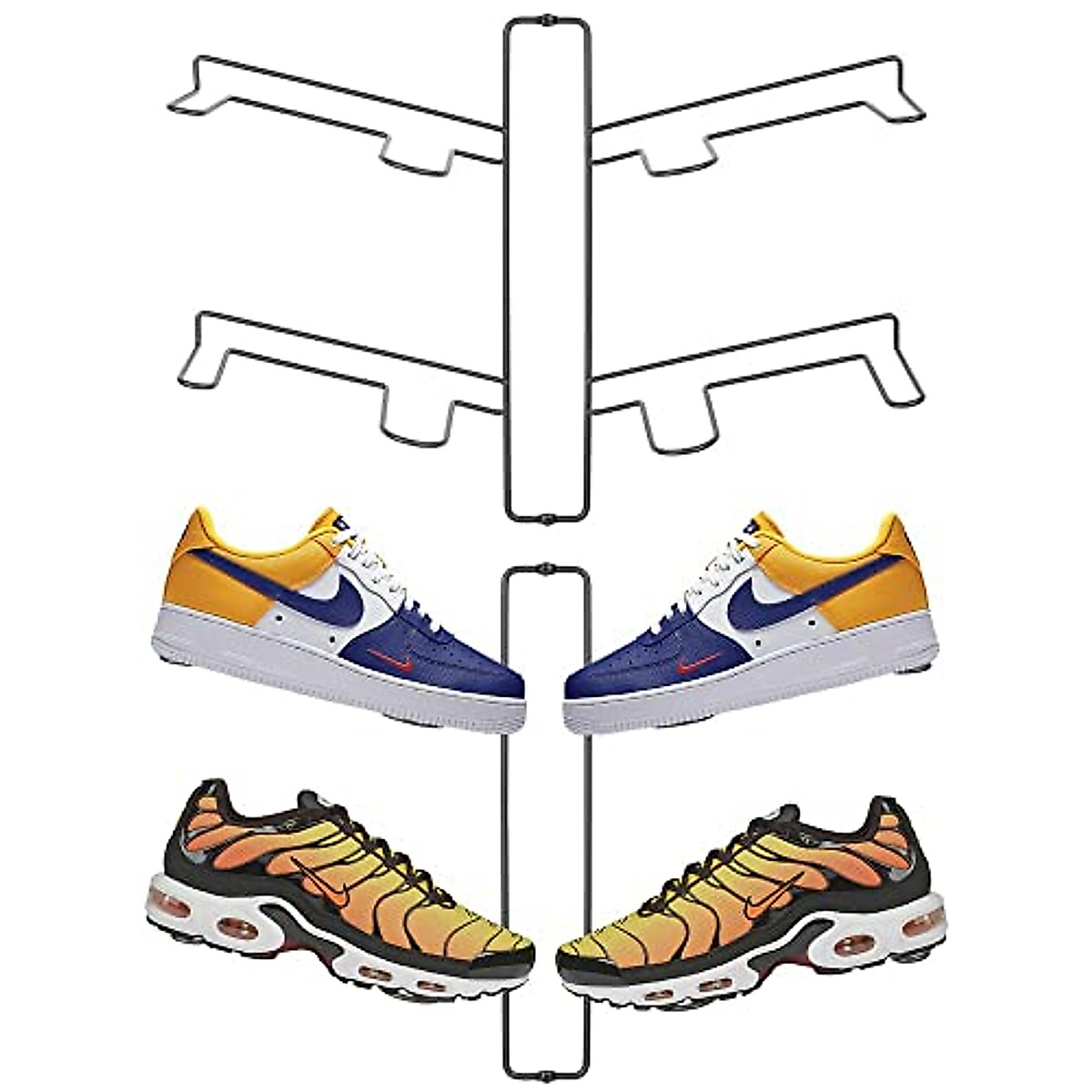 mDesign Modern Metal Shoe Organizer Display & Storage Shelf Rack - Hang & Store Kicks, Running, Basketball, Trainers, Tennis Shoes - 2 Tier, Hold 4 Shoes on Each Wall Mount Unit, 2 Pack, Graphite Gray