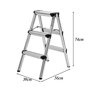 PENGJIE Folding Ladder Step Stool Ladder Stool 3 Step Folding Aluminum Heavy Duty Steel Portable Anti Slip Mat Tread Compact 150 Kg Capacity