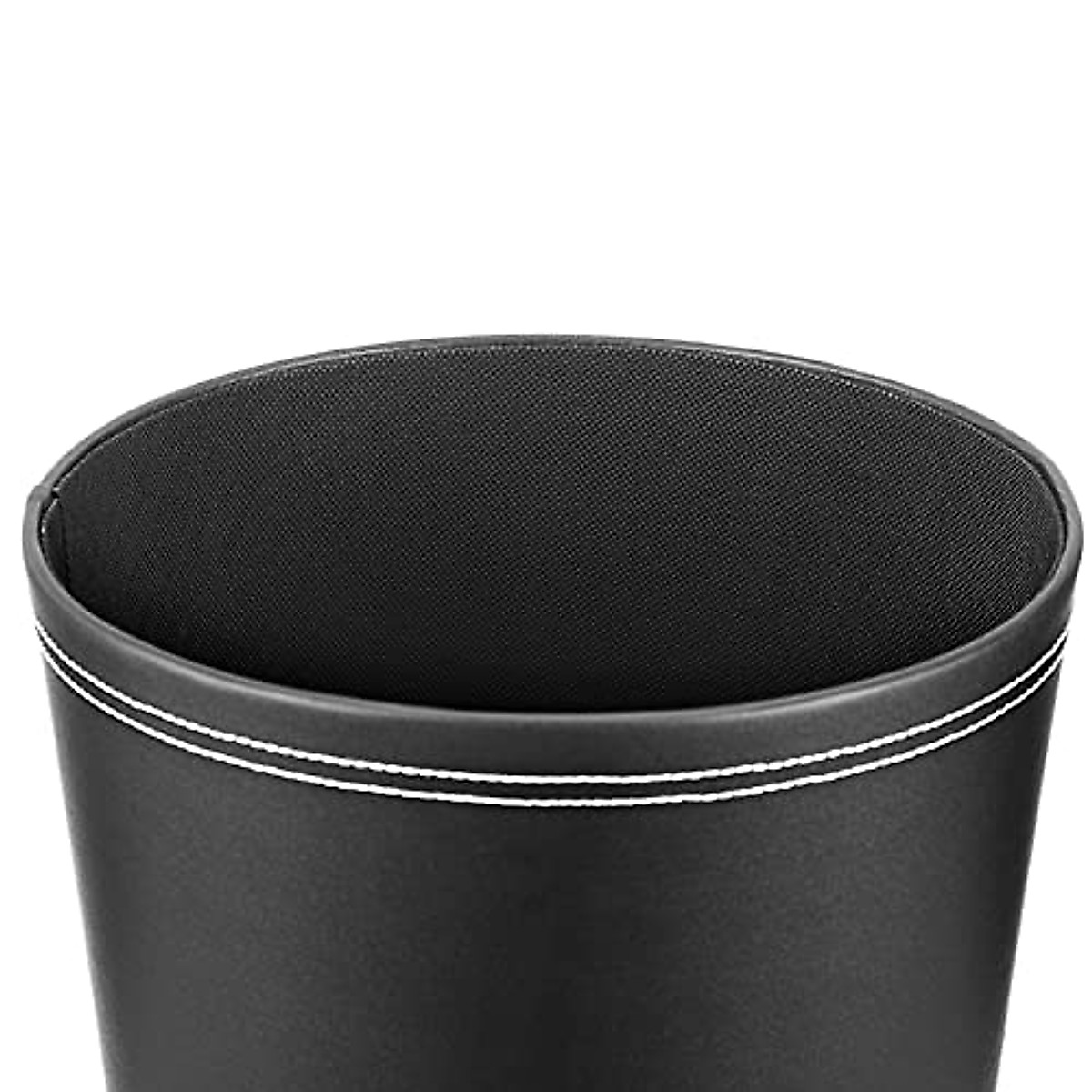 JUXYES Round PU Leather Trash Can Small Wastebasket, 2.6 Gallon / 10 Liters Garbage Container Bin Classic Waste Bin Garbage Storage Trash Can for Kitchen Office Bathroom Bedroom