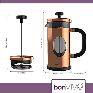 bonVIVO GAZETARO I Large French Press Coffee Maker - Glass French Coffee Press Machine Made of Heat Resistant Stainless Steel and Borosilicate Glass in Copper Finish, With Filter, 34 ounces…