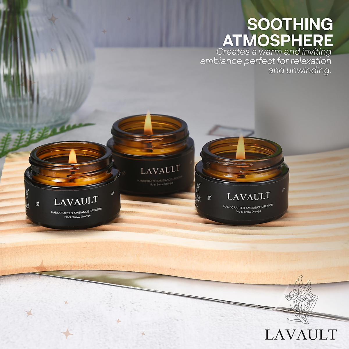 Lavault Jar Candles Set of 3 - Aromatherapy Candle Set for Supports Stress, Better Sleep, and Improve Mood - 100% Natural Soy Wax with Essential Oils - Snow Orange