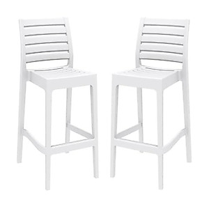 Pemberly Row 29.5" Outdoor Stackable Resin Bar Stool in White - Set of 2
