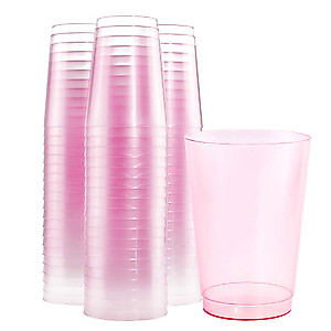 bUCLA 100pcs 12OZ Pink Plastic Cups-Disposable Pink Cups-Premium Unbreakable Wedding Cups-Party Cups,Great For Easter, Mother's Day and Bridal Shower