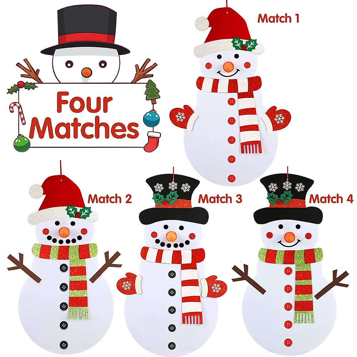OurWarm Felt Snowman for Kids Wall, 3.2Ft Double-Sided DIY Felt Christmas Snowman Set with 35 Glitter Detachable Ornaments Xmas Gift for Toddlers Kids Christmas Home Door Wall Hanging Decorations