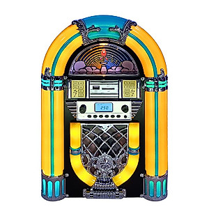Arkrocket Athena Mini Jukebox/Tabletop CD Player/Bluetooth Speaker/Radio/USB and SD Card Player with Retro LED Lighting System