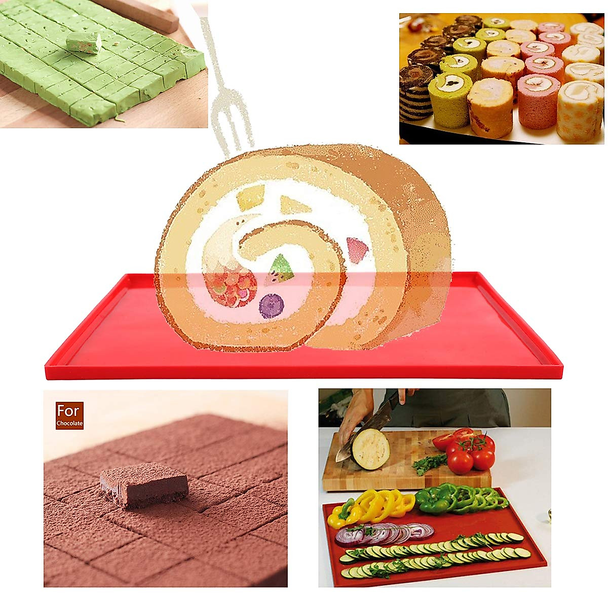 Luck Love 2 Pcs Swiss Roll Cake Mat Flexible Baking Tray Jelly Roll Pan Silicone Cookies Mold Bakeware