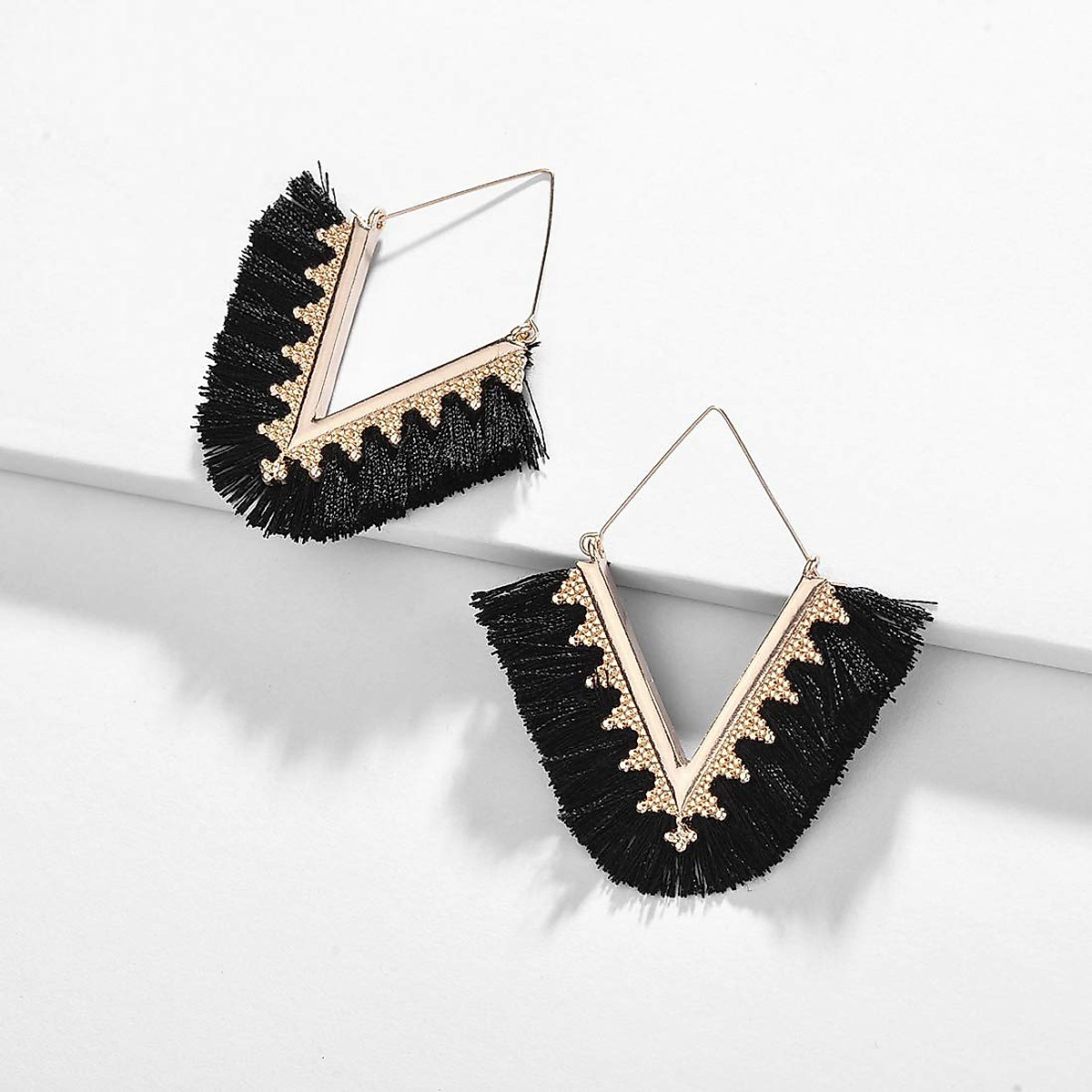 Statement Tassel Earrings, Delicate Bohemian V Shap Tassel Hoop Earring Elegant Fringe Drop Dangle Earrings for Women