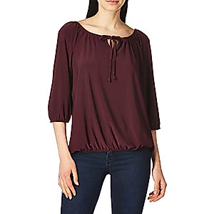 Star Vixen Women's Plus-Size 3/4 Sleeve Peasant Elastic-Hem Keyhole-Tie Top, Plum, 2X