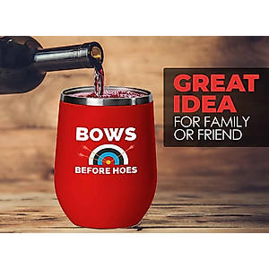 Archery Red Wine Tumbler 12oz - Bows before hocs - Archery Trainer Bowfishing Deer Shooting Target Shot