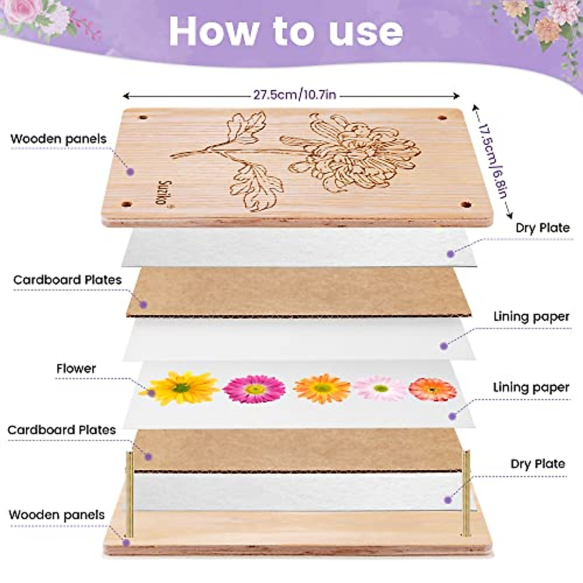 Suziko Large Flower Press Kit for Adults& Kids Flower &Plant Preservation Kit Measures 10.8" x 6.9" Arts and Crafts for Adults Leaf Press & Flower Press- Great Gift for Lovers